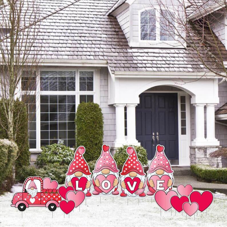 Pink & Red Love Gnomes With Hearts, 13pc Valentines Day Yard Art, Yard ...