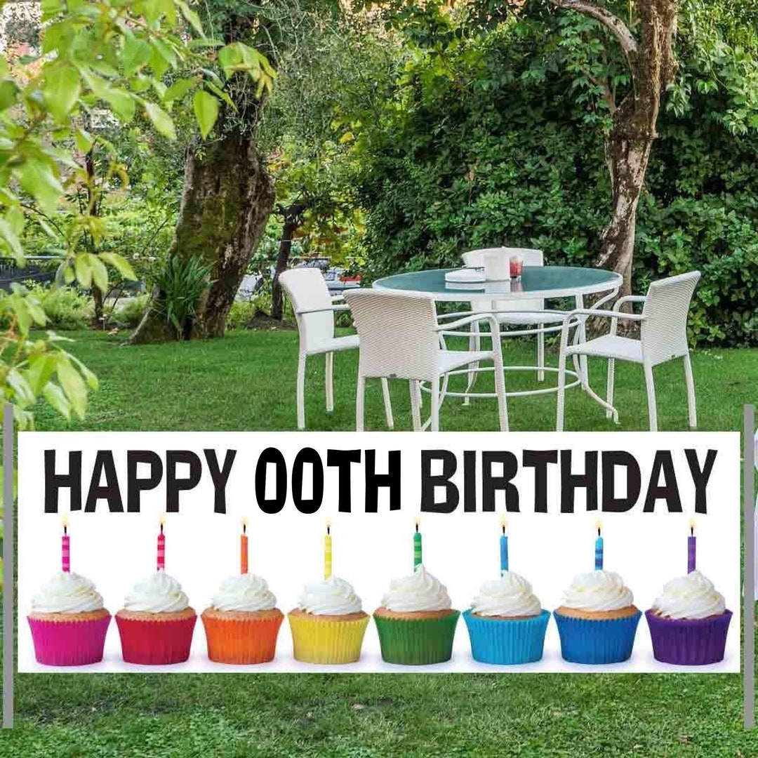 Happy Birthday + Milestone Age Vinyl Banner, 3x9 Feet - Etsy