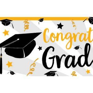 Congrats Grad White, Black & Gold Graduation Vinyl Banner, 3 Sizes ...