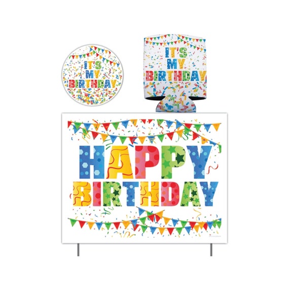Confetti Theme Happy Birthday Package Double Sided Yard Card | Etsy