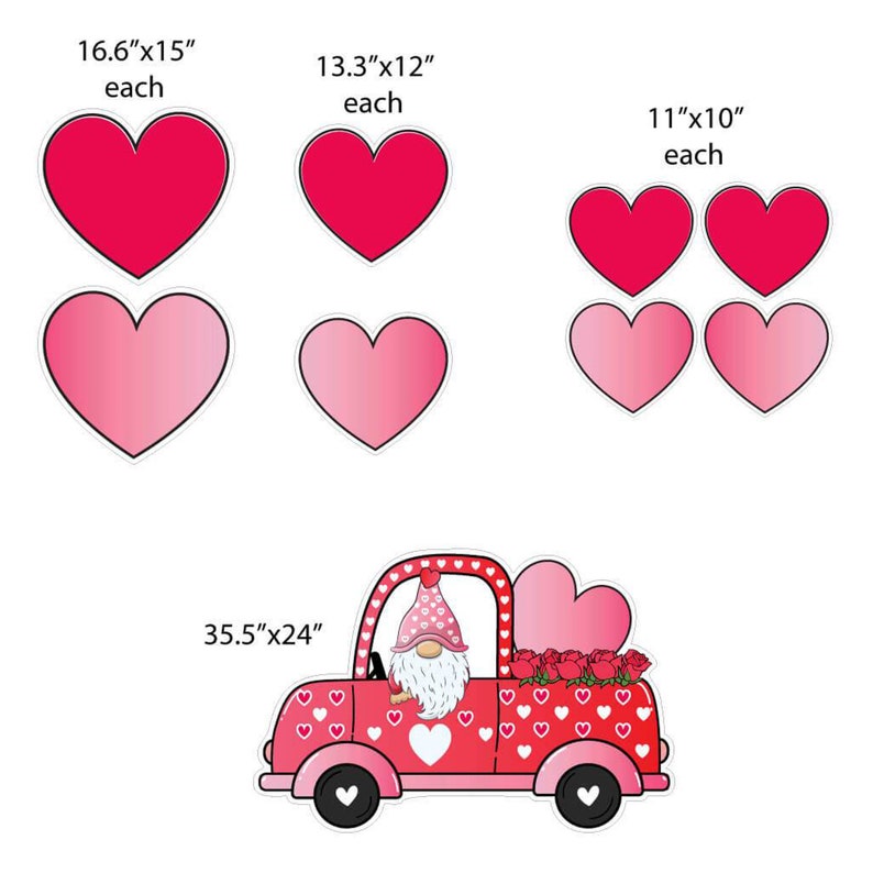 Pink & Red Love Gnomes With Hearts, 13pc Valentines Day Yard Art, Yard ...