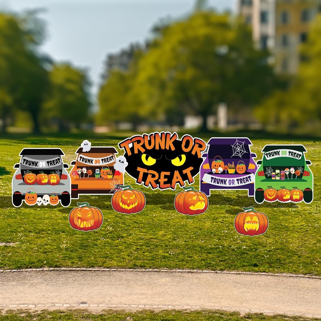 24" Trunk or Treat Yard Sign Decorations With Stakes | 9 Piece Lawn ...