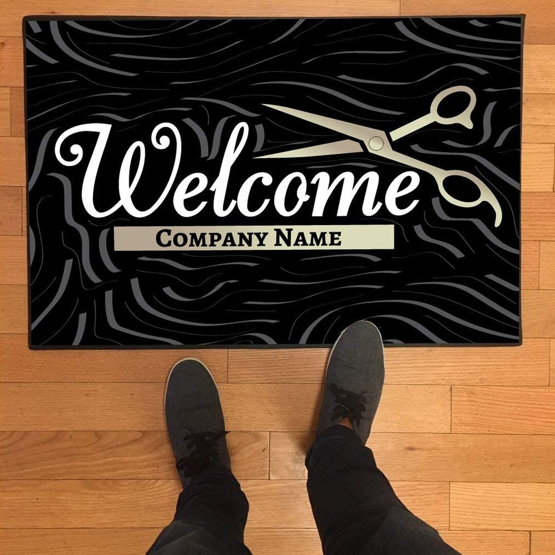Large Hair Salon Doormat - Welcome With Scissors + Custom Salon Name ...