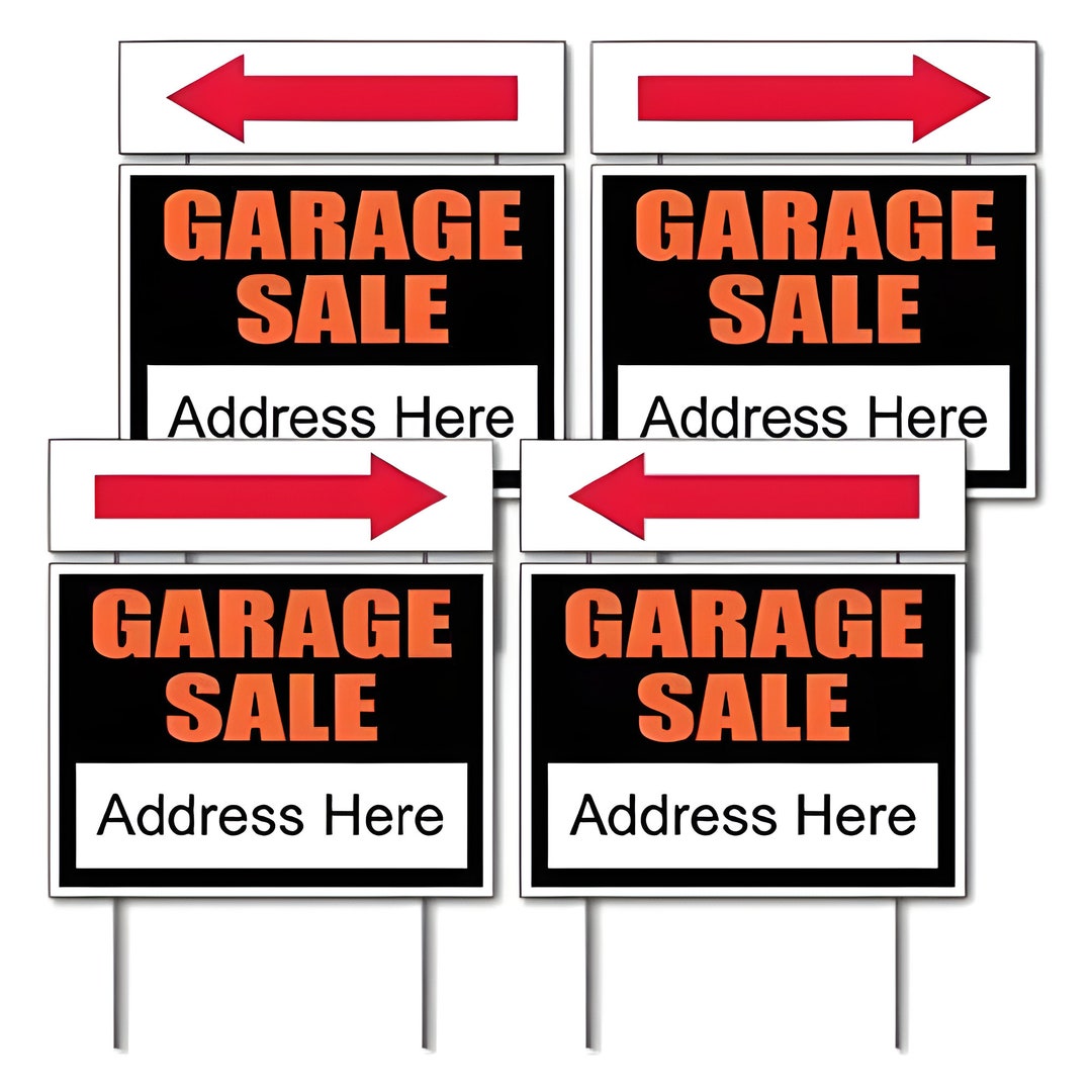 Garage Sale Sign - Set of 4 | 18" X 24" Signs With Arrows and Sign ...