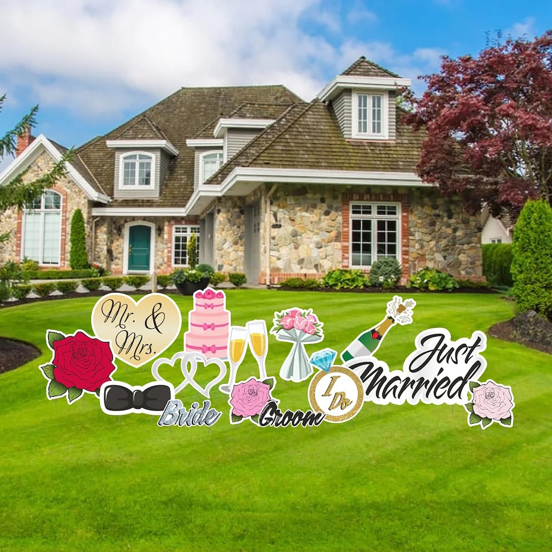 Just Married Yard Sign Decorations: 14pc Wedding Lawn Art Set - Etsy