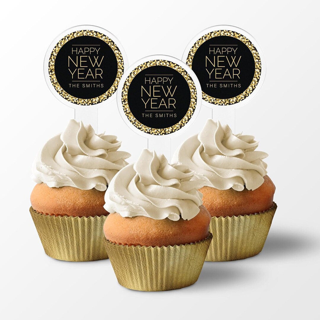 Custom Happy New Year Cupcake Toppers, 2x4 Inches, Solid Plastic ...