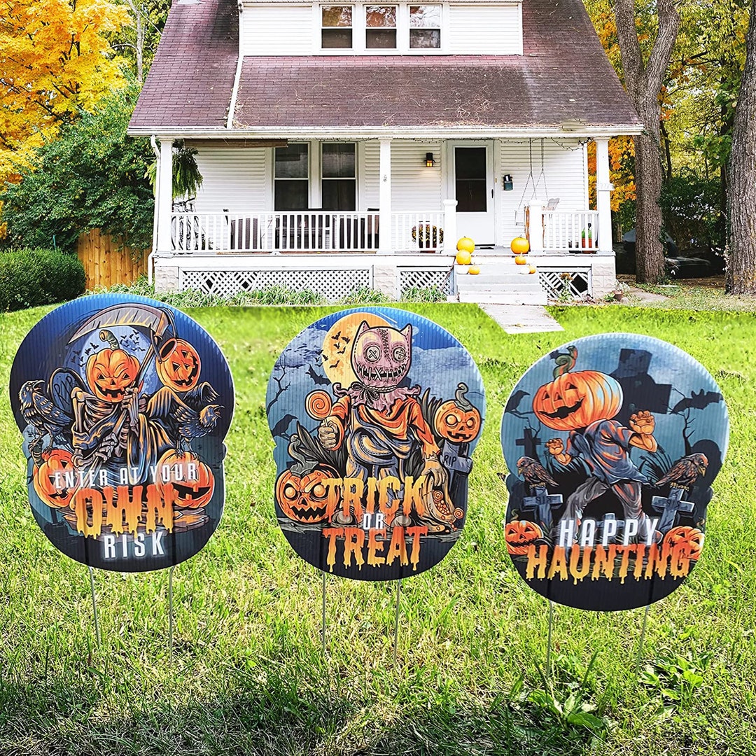Trick or Treat Enter at Your Own Risk Happy Haunting, 3pc Halloween ...