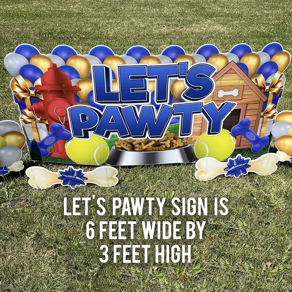Blue 'let's Pawty' Dog Birthday Yard Card Display: 9-piece Gotcha Day ...
