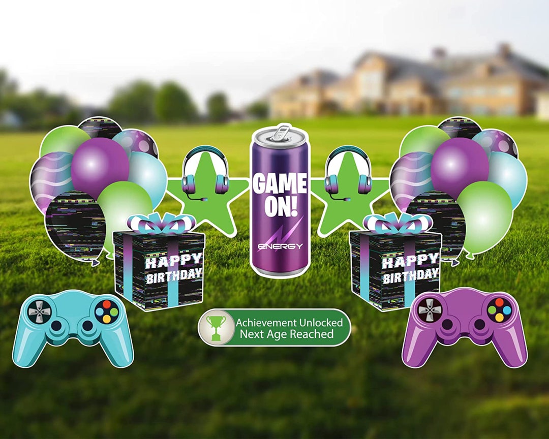 Gamer Birthday Yard Sign | 9pc Happy Birthday Yard Card Setup ...