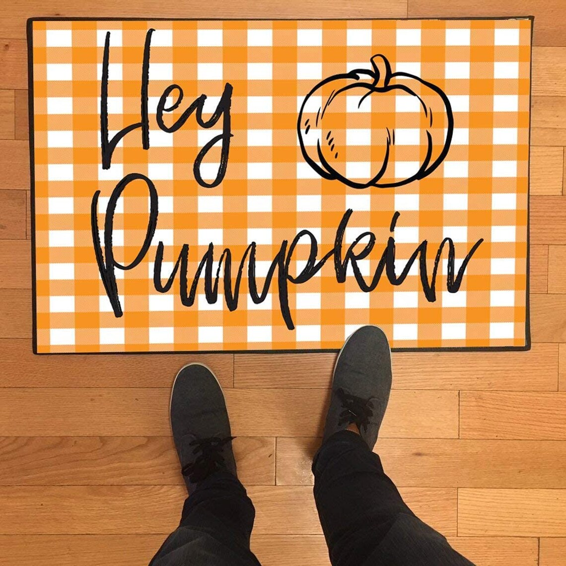 Large Hey Pumpkin - Checkerboard Pattern, Fall Doormat, 24" X 36" - Etsy