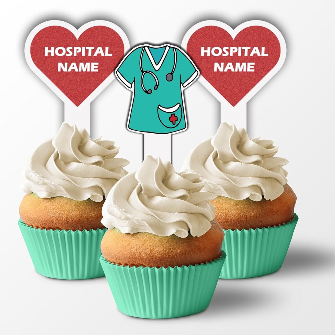 Custom Medical Staff Cupcake Toppers: Hospital Name, Scrubs, Hearts - Etsy