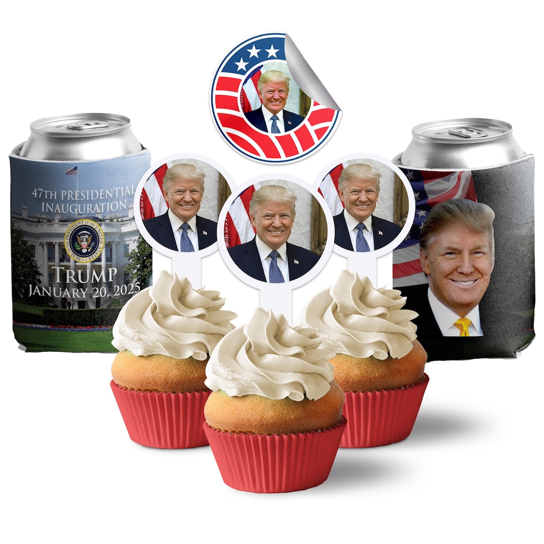 Trump Inauguration Party Bundle: Can Coolers, Cupcake Toppers, Stickers ...