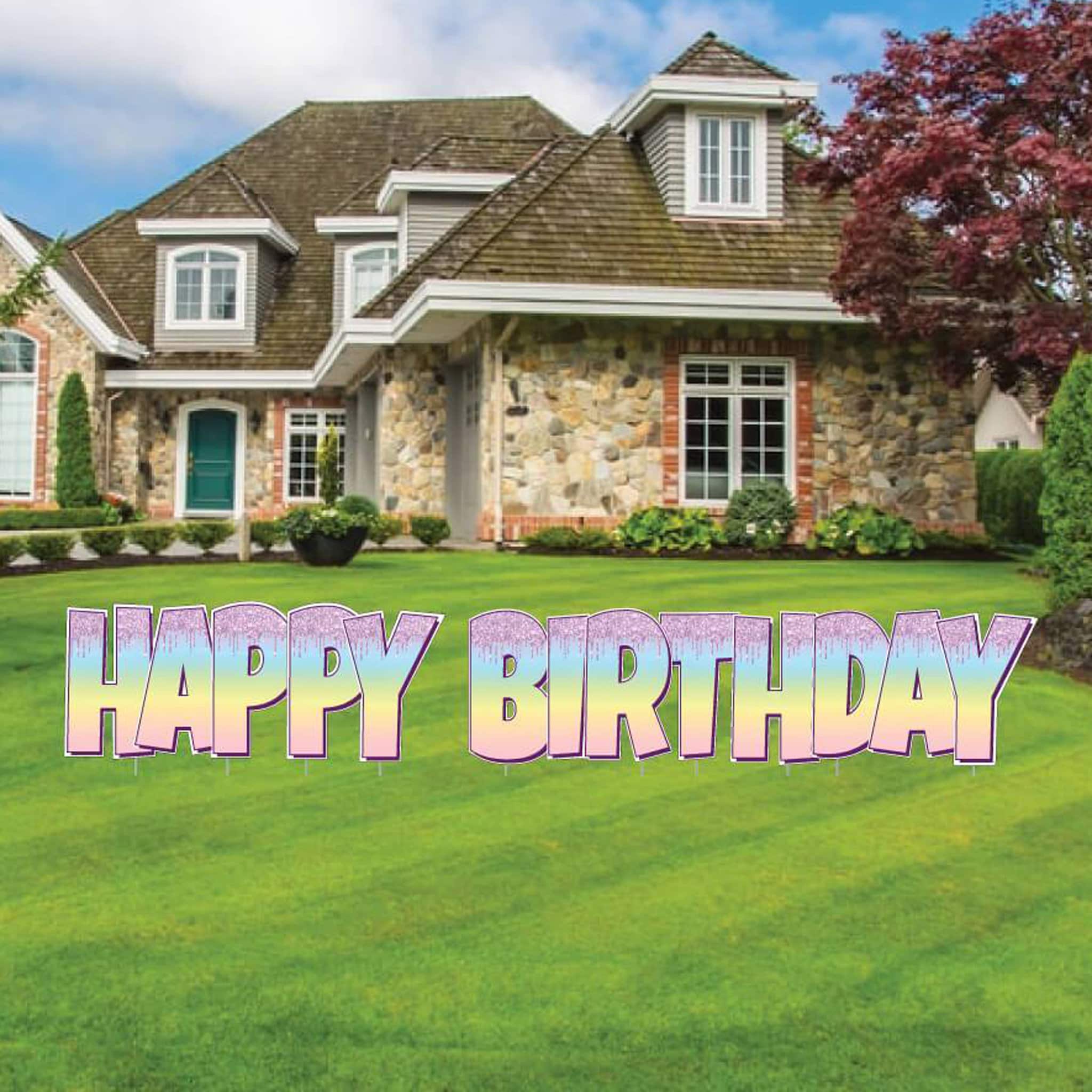 24 Sparkle Pastel Ombre Happy Birthday Quick Set Yard - Etsy