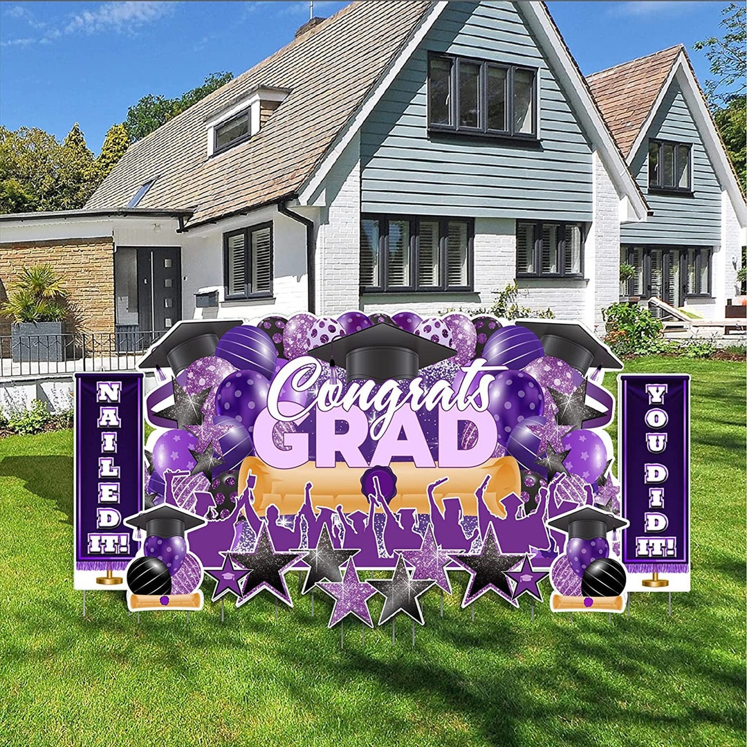 Purple Oversized "congrats Grad" Graduation Yard Card Display | 11pc ...