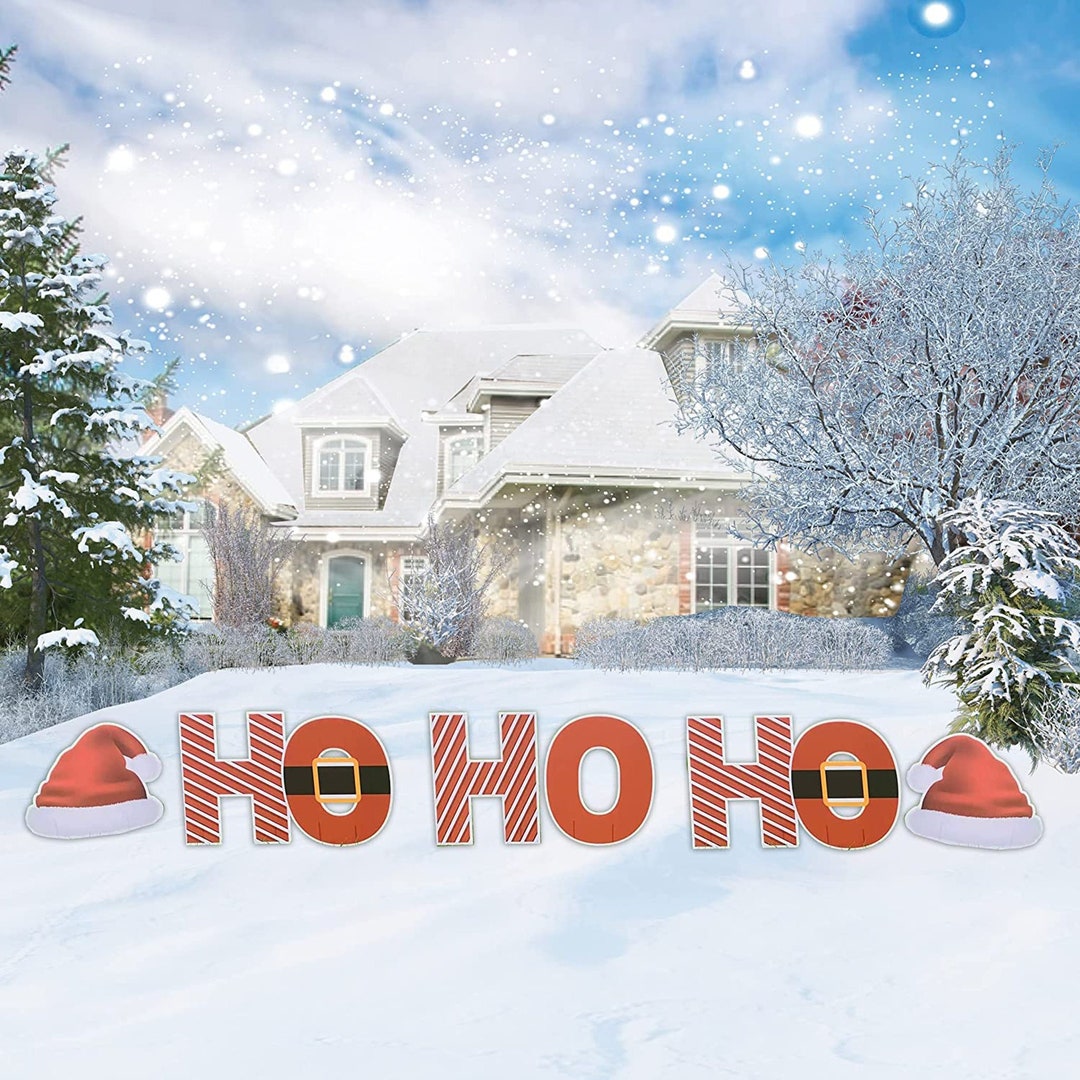24" Ho Ho Ho Red & White Yard Letters + Santa Hats, 8pc Christmas Yard ...
