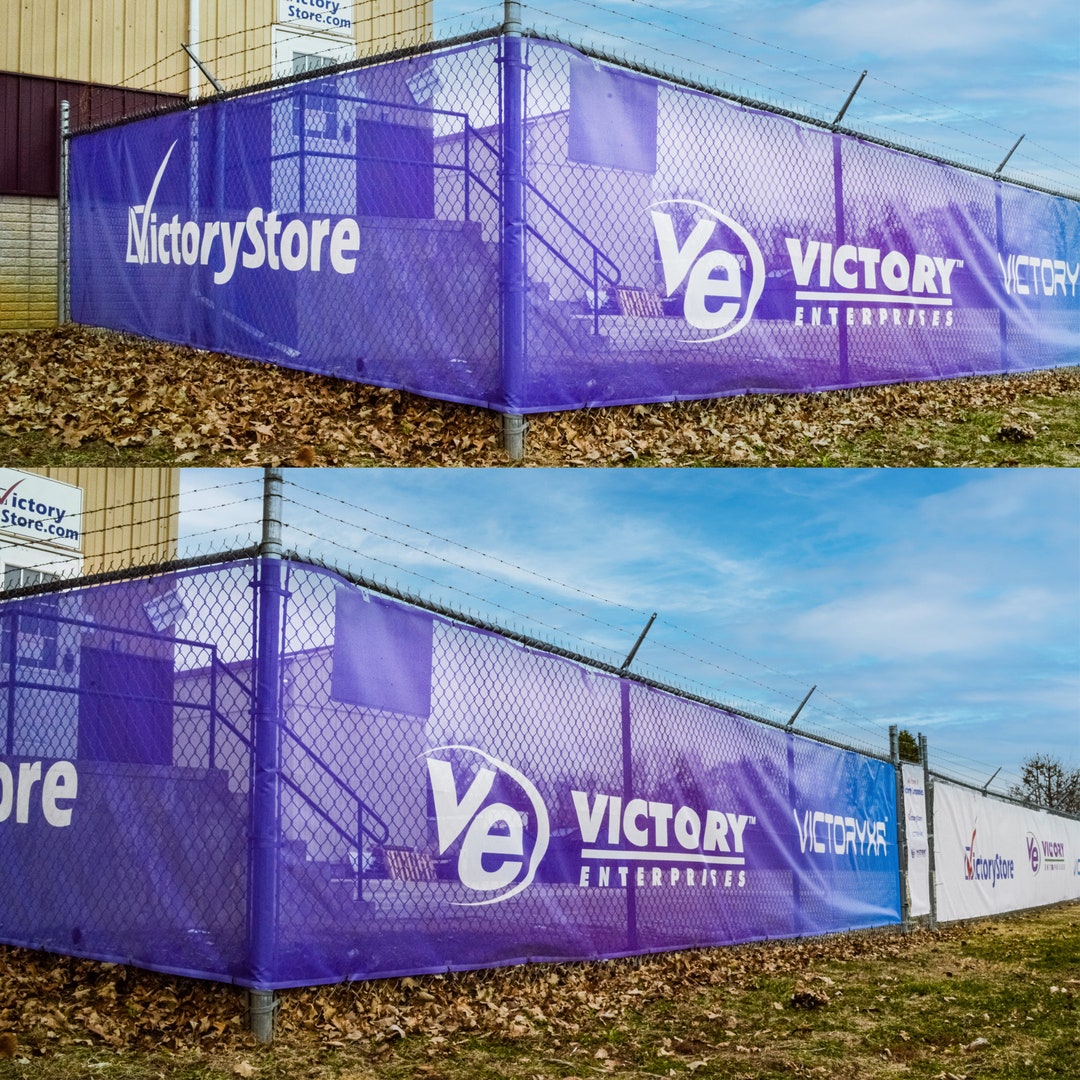 5x50ft Custom Logo Mesh Fence Wrap, Business Branding Mesh Windscreen ...
