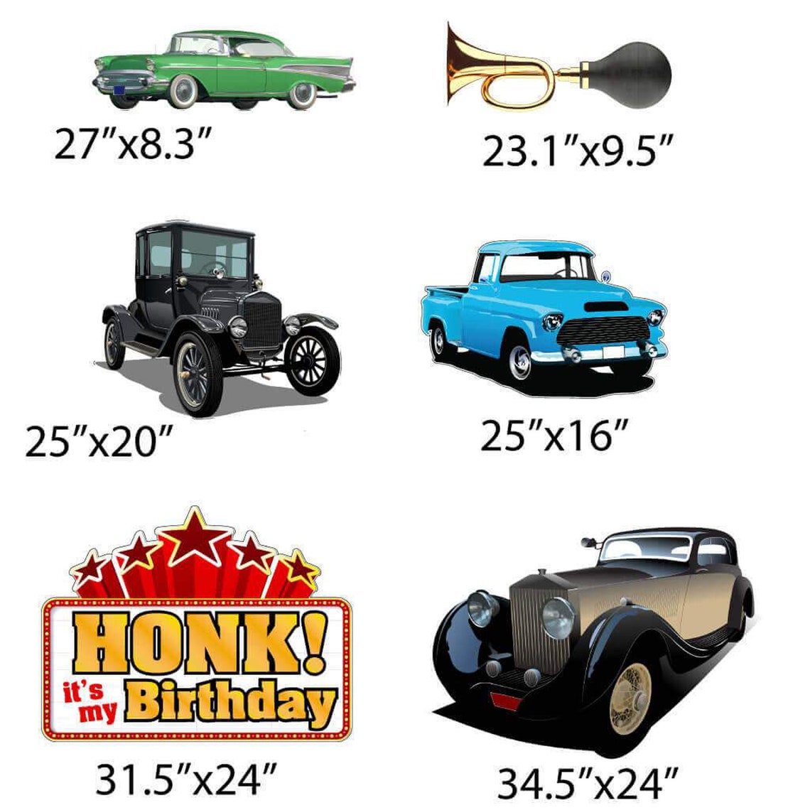 Large Honk It’s My Birthday + Classic Cars, 6pc Birthday Yard Card Lawn ...