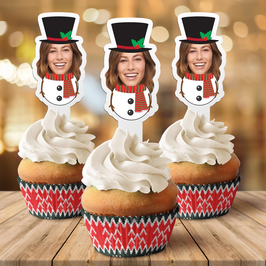 Custom Face Photo Cupcake Toppers - Snowman, Plastic Christmas Cupcake ...