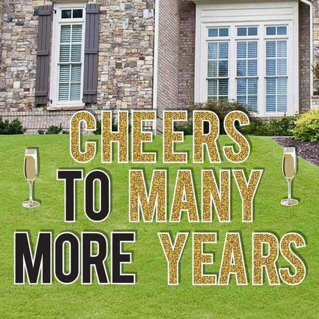 18" Cheers to Many More Years - Black & Gold Glitter Yard Letters, 23pc ...
