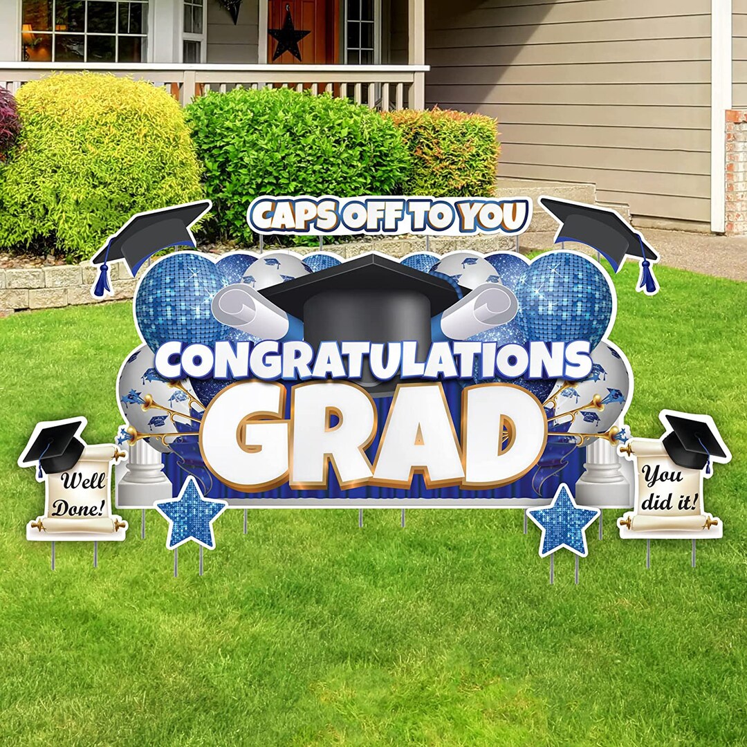 Graduation Yard Card Display: Blue 'congratulations Grad' - 8pc Set - Etsy