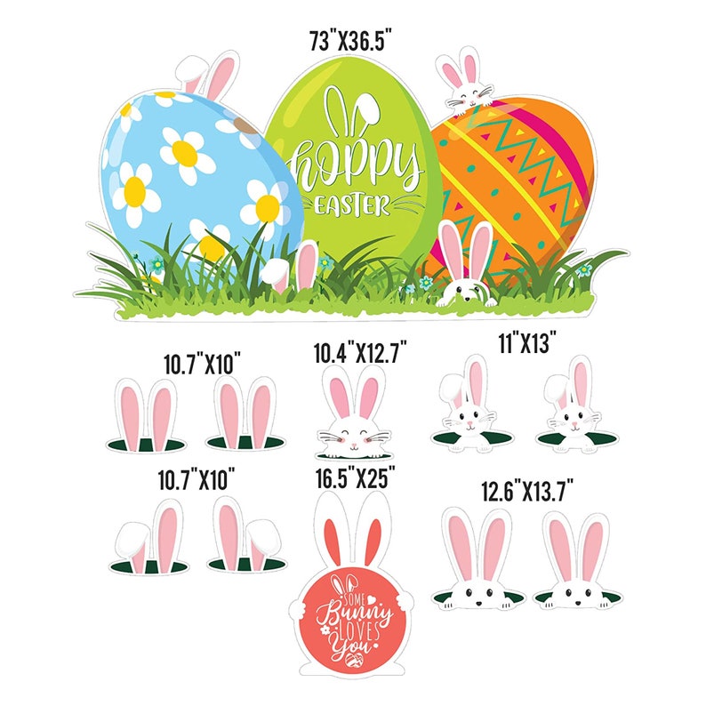 Oversized 'hoppy Easter' Yard Card Display: Bunny Lawn Decor (11pc) - Etsy