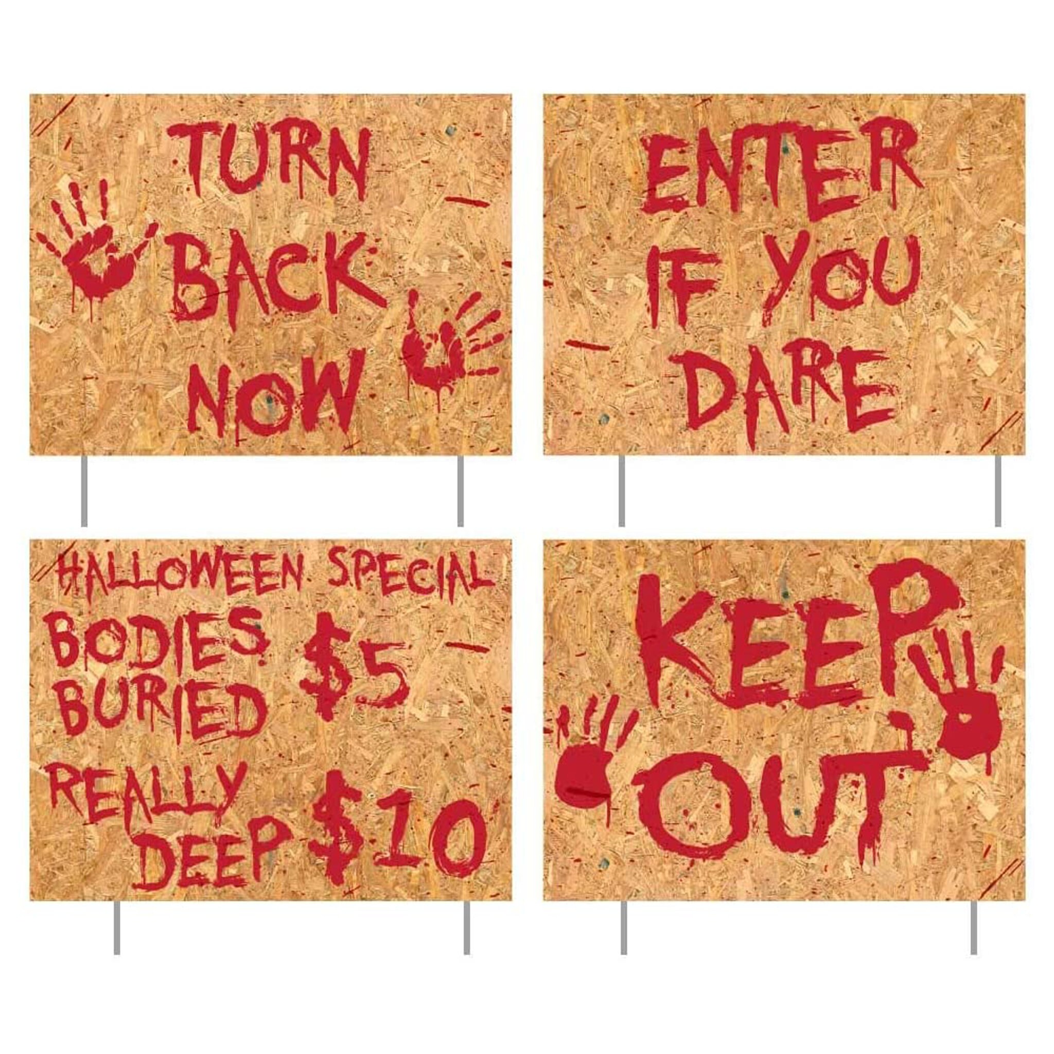 Signs Written in Blood, 4pc Halloween Yard Art, Yard Card Lawn Sign Set ...