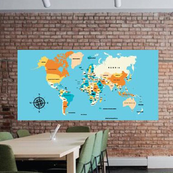 Large World Map 48x96 Classroom Map Printed on | Etsy