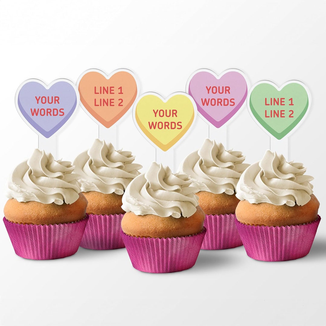 Custom Valentine's Day Cupcake Toppers, 2x4 Inches, Solid Plastic ...