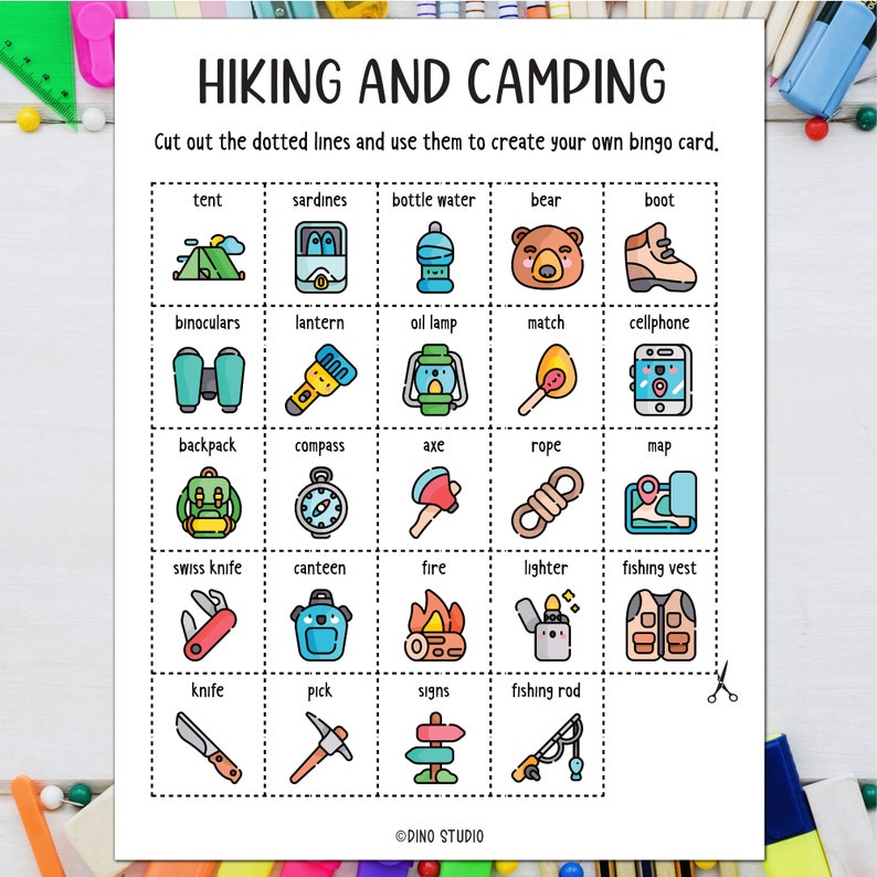 Hiking and Camping Bingo Game, Cut & Paste Printable Bingo, Fun ...