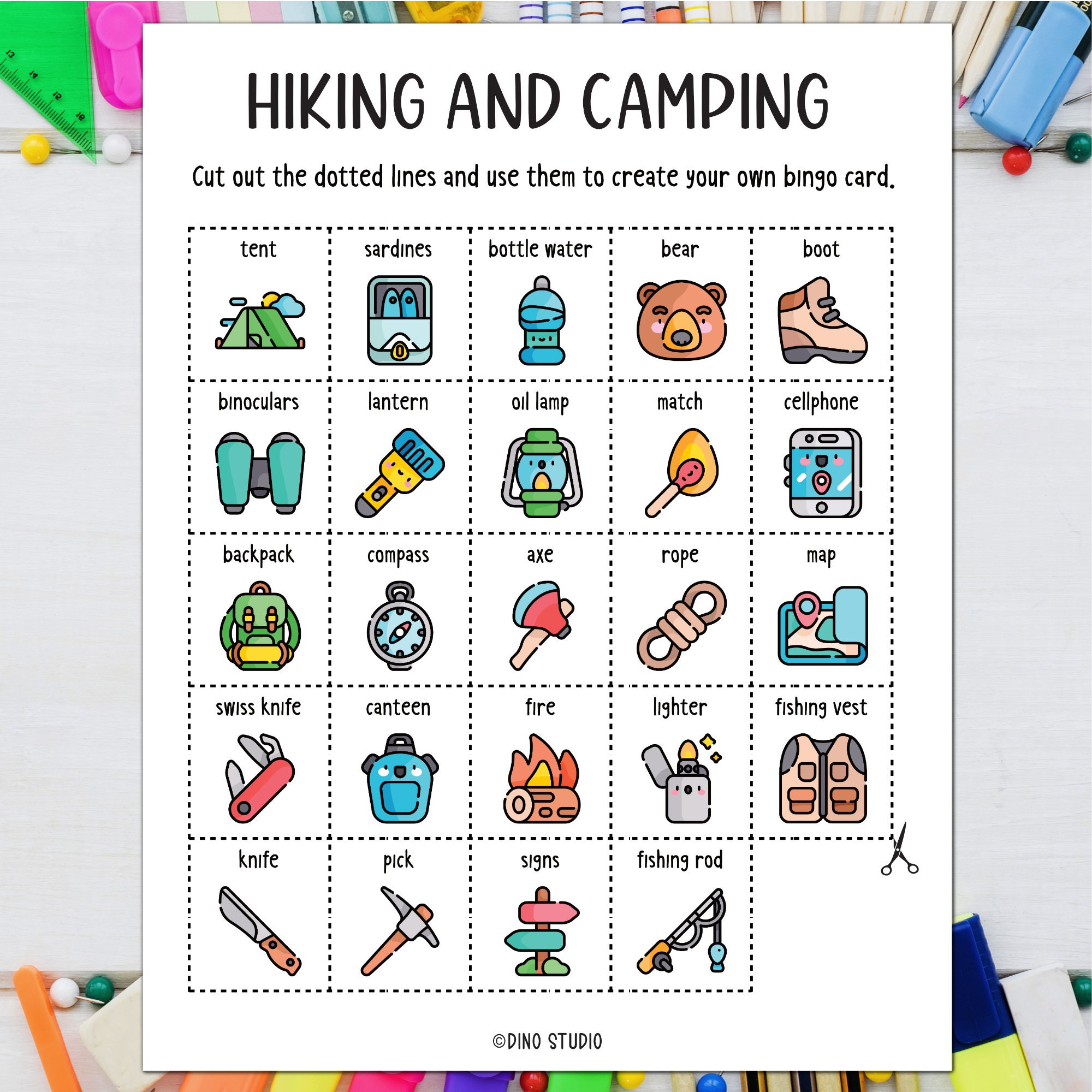 Hiking and Camping Bingo Game, Cut & Paste Printable Bingo, Fun ...