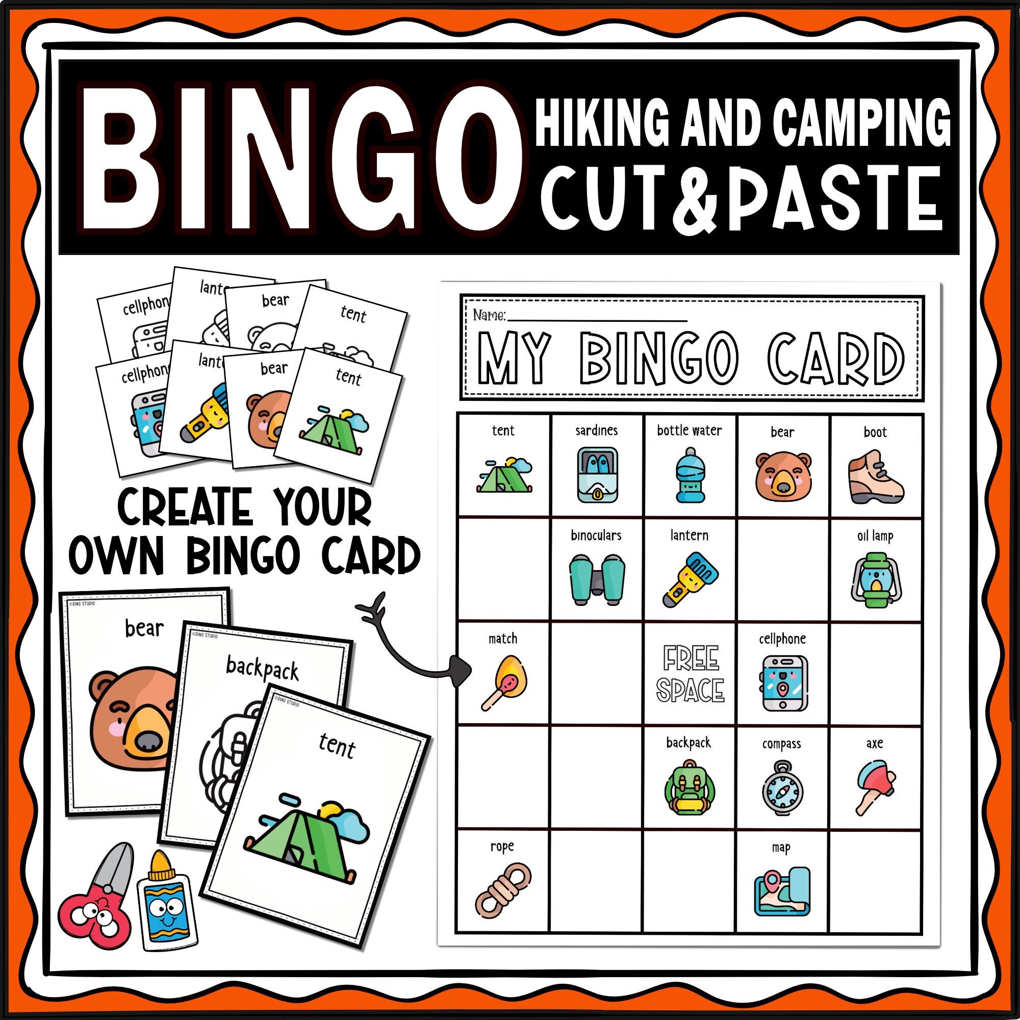 Hiking and Camping Bingo Game, Cut & Paste Printable Bingo, Fun ...