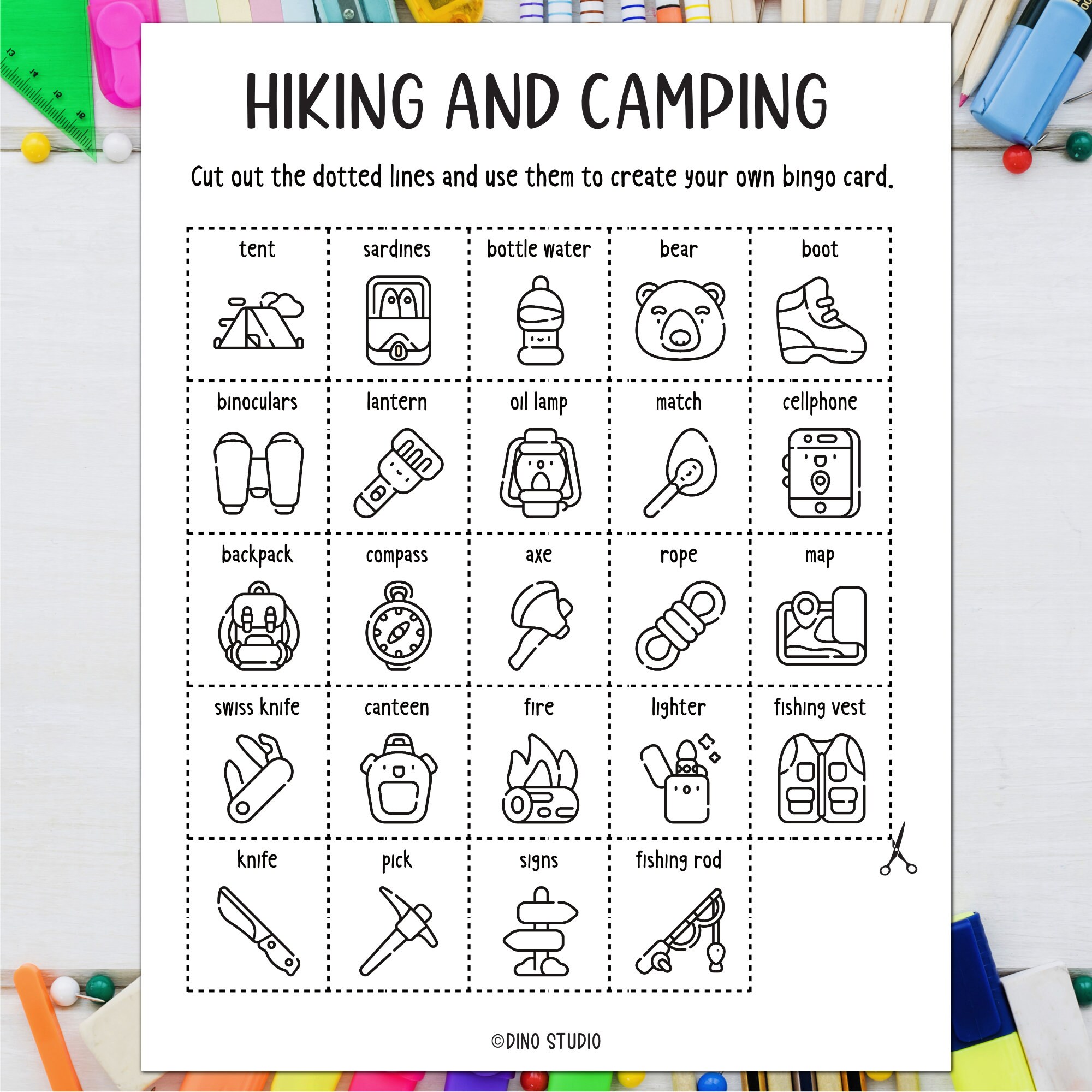 Hiking and Camping Bingo Game, Cut & Paste Printable Bingo, Fun ...