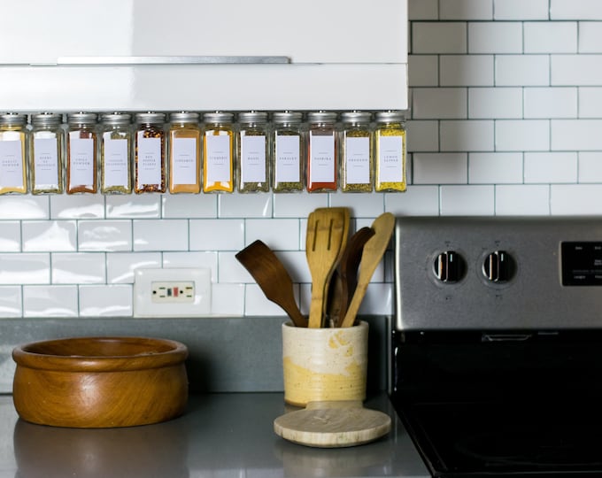 12-jar Magnetic Hanging Spice Rack With Shaker Tops & White Labels - Etsy