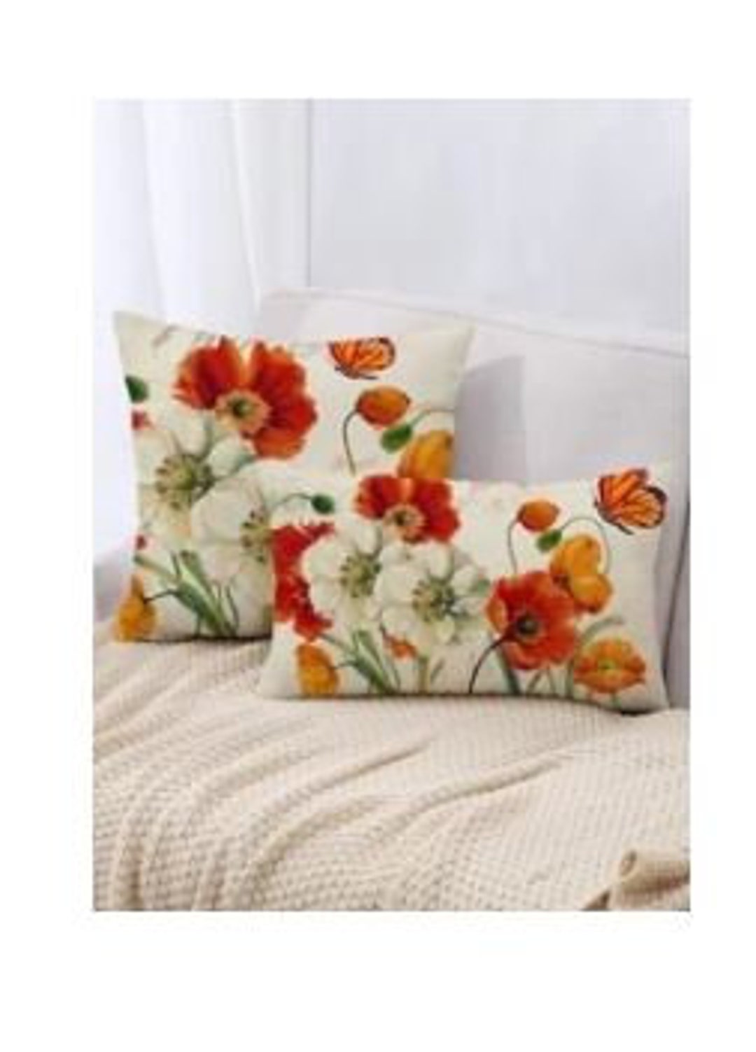 Poppies Watercolor Floral Leaves Red Orange Velvet Cushion Cover Pillow ...
