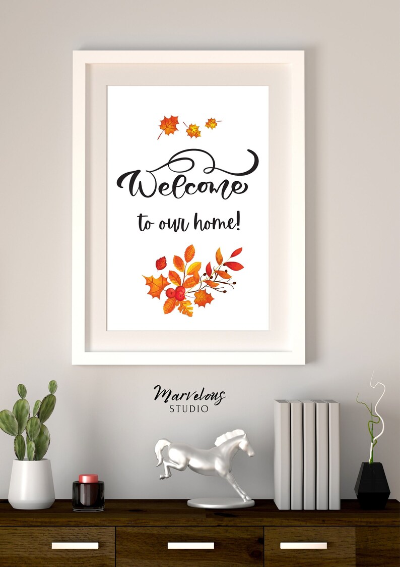 Welcome to Our Home Autumn Leaves Art Digital Print Thanksgiving ...