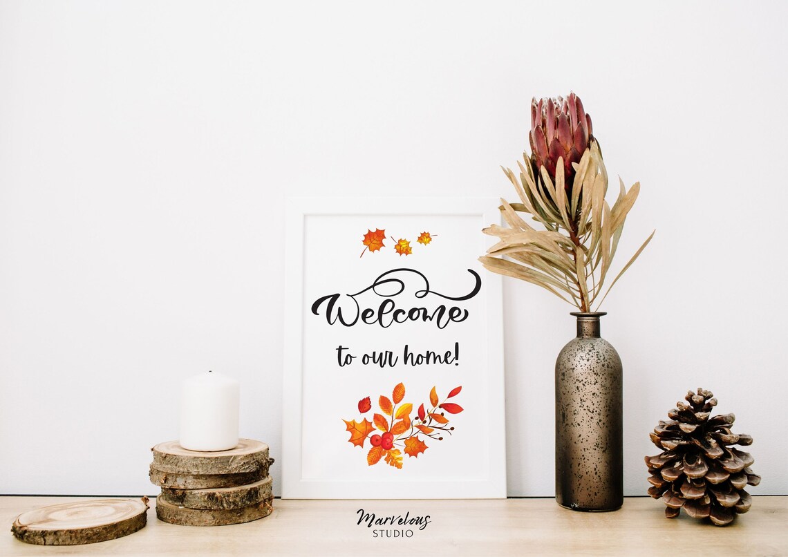 Welcome to Our Home Autumn Leaves Art Digital Print Thanksgiving ...