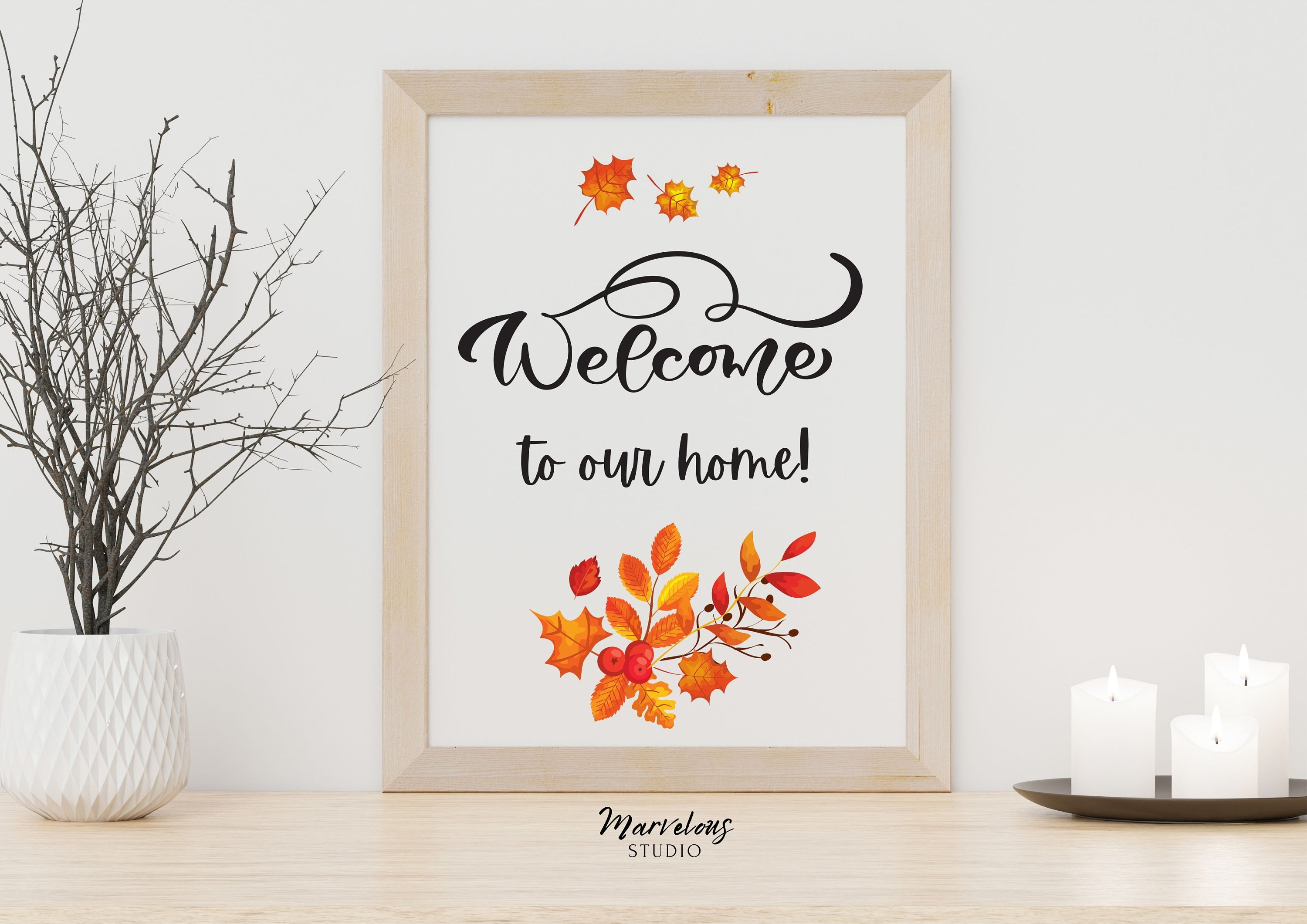 Welcome to Our Home Autumn Leaves Art Digital Print Thanksgiving ...