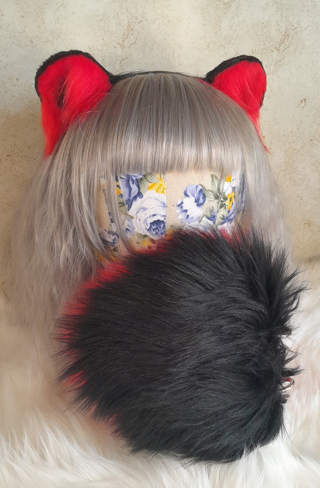 Red and Black Bear Ears and Tail Set - Etsy