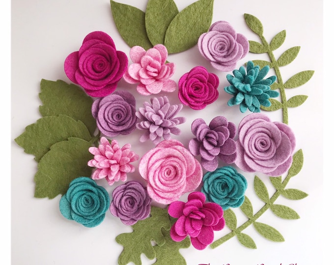 Whispering Pink Felt Flower Set ~ Wool Blend Felt Flowers ~ DIY Felt ...