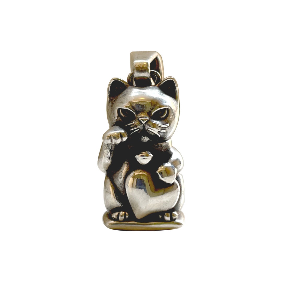 Grumpy Heart Maneki Neko Pendant: 925 Silver & Brass Lucky Charm - Etsy