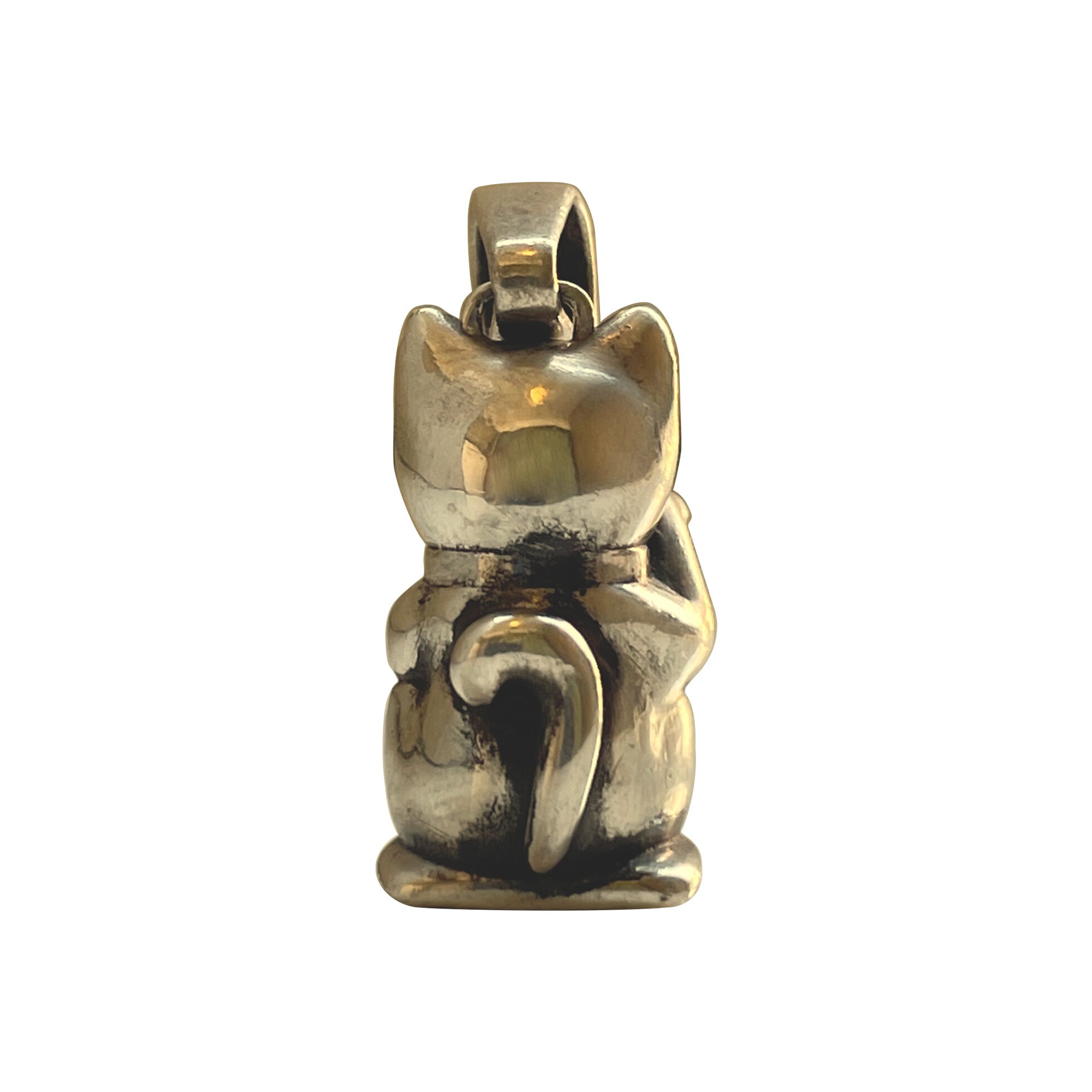 Grumpy Heart Maneki Neko Pendant: 925 Silver & Brass Lucky Charm - Etsy