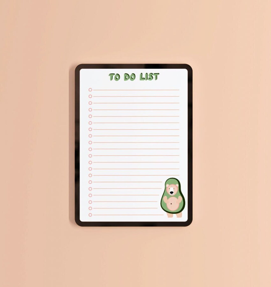 Digital and Printable Cute to Do List With Avocado Bear Checklist A5 - Etsy