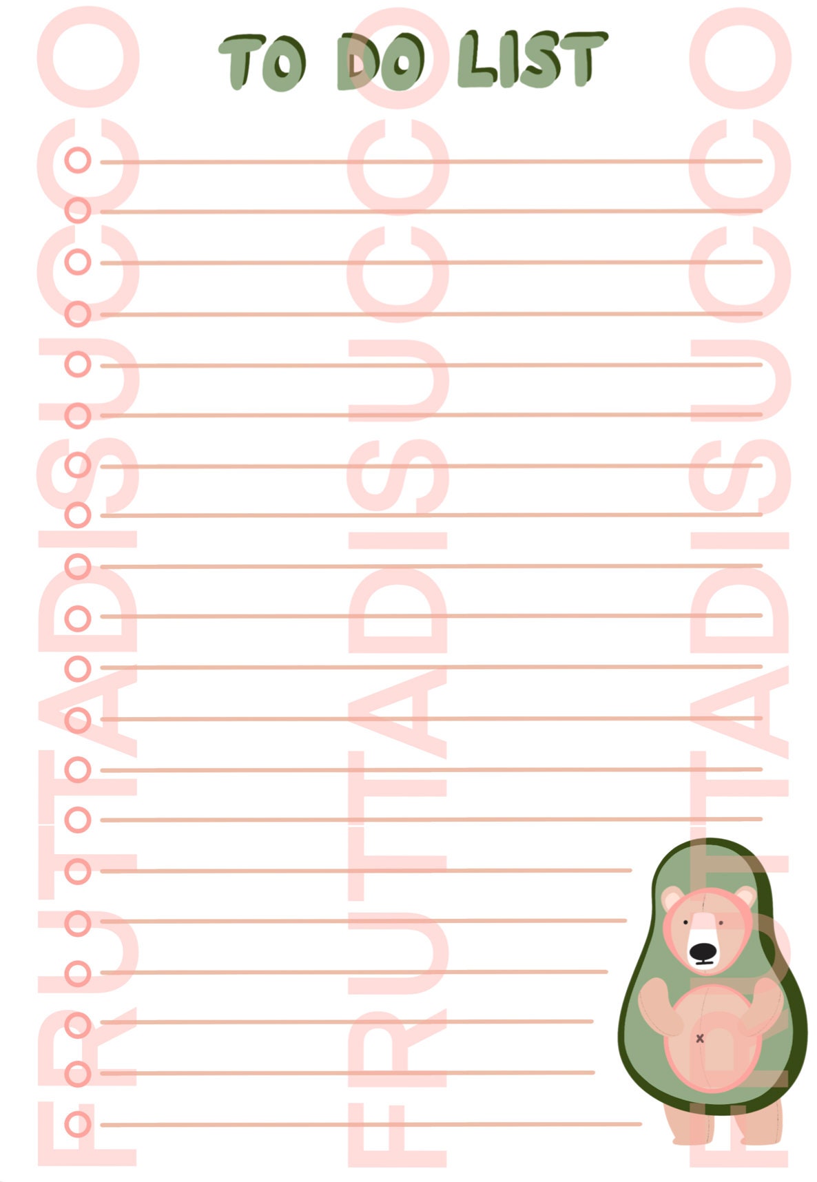 Digital and Printable Cute to Do List With Avocado Bear Checklist A5 - Etsy