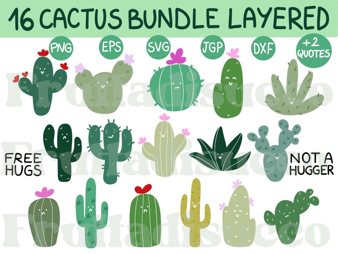 Cute Cactus Svg Bundle Cactus Svg Files Cactus Png Variegated Cactus ...