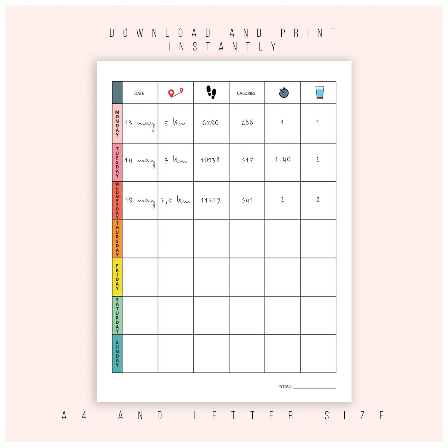 Weekly Steps Tracker Pedometer Step Tracker Steps Log for | Etsy