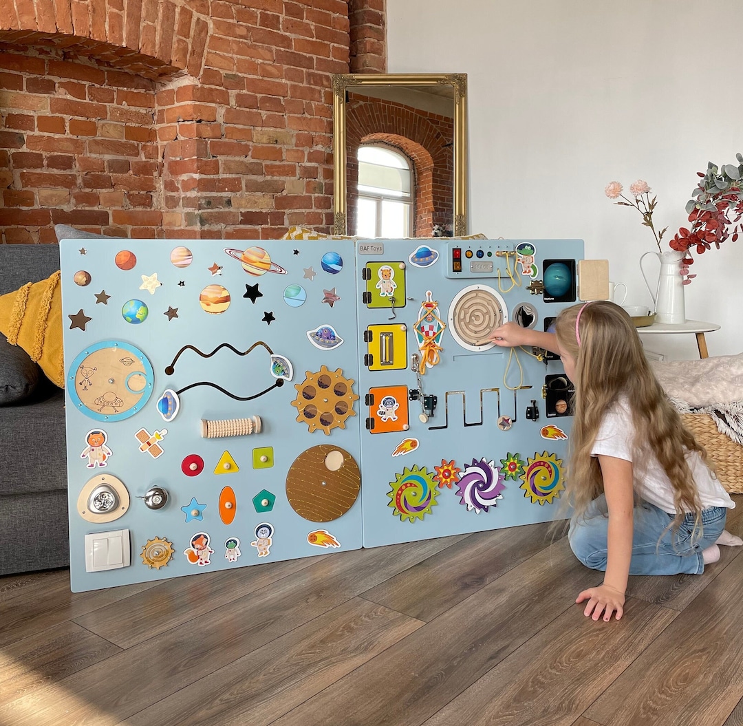 Wall Mounted Busy Board Sensory Wall Toy Busy Board Space Theme LED ...
