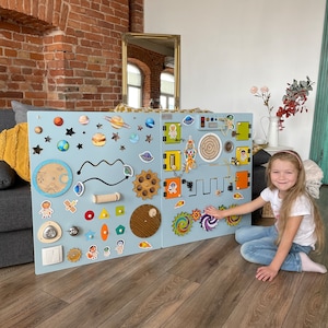 Wall Mounted Busy Board Sensory Wall Toy Busy Board Space Theme LED ...