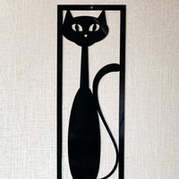Mid Century Modern Cat Painting Black Cat, Mod Cat Painting, Atomic ...