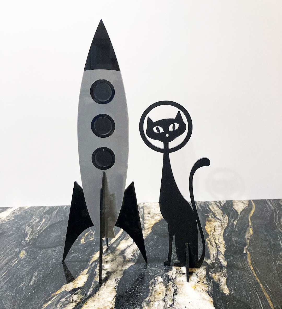 Atomic Age Rocket With MCM Black Cat | Mid Century Modern Sculpture ...