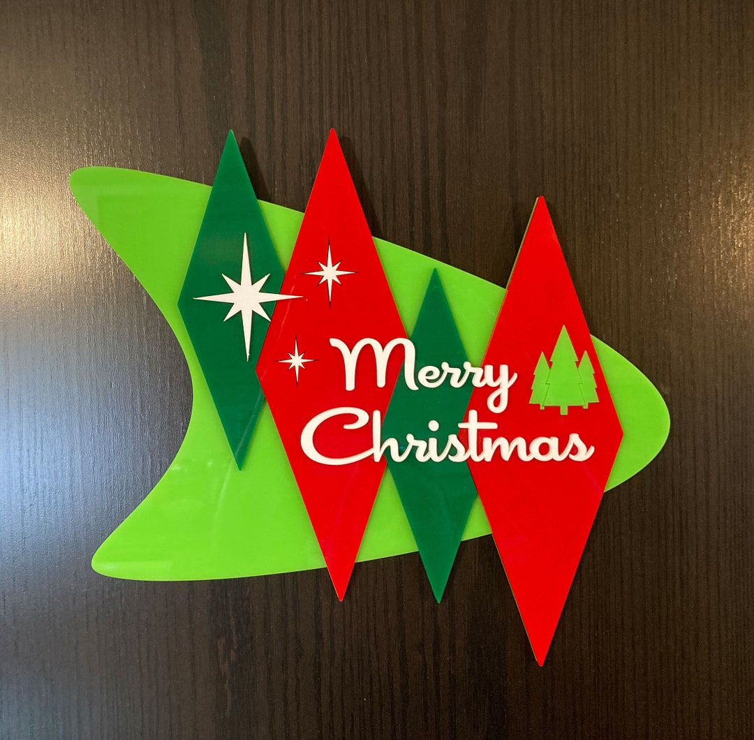 Vintage Christmas Sign Atomic Boomerang | Mid Century Modern Holiday ...
